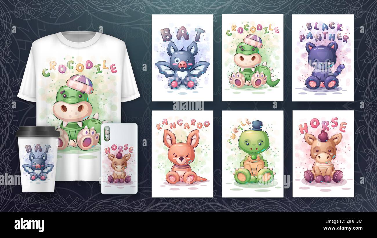 Cartoon character adorable set animals, pretty zoo idea for print t ...