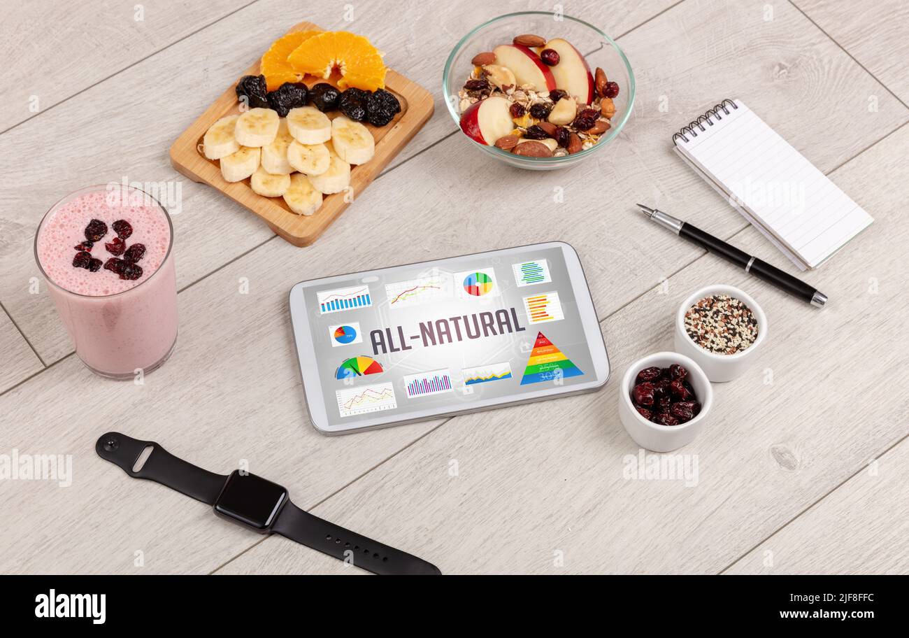 Organic food and tablet pc Stock Photo - Alamy