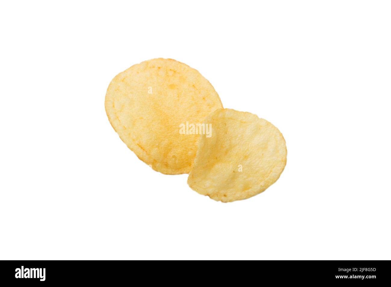 Top view of potato chips isolated on white background. Delicious piece ...