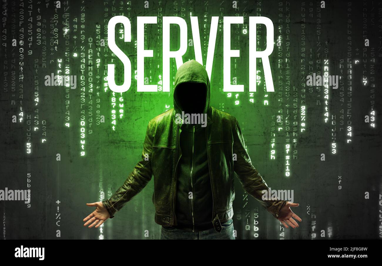 Faceless hacker with inscription concept Stock Photo - Alamy