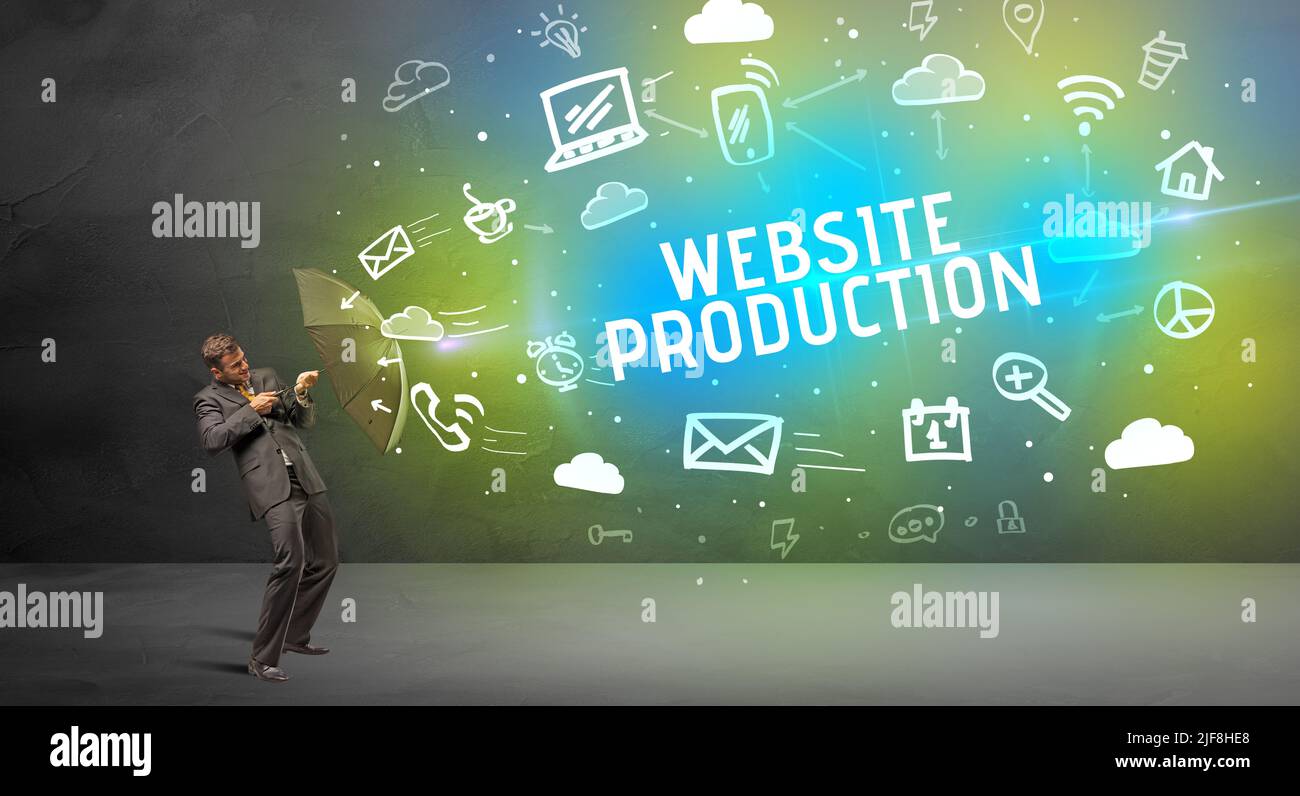 Businessman defending with umbrella, modern technology concept Stock ...