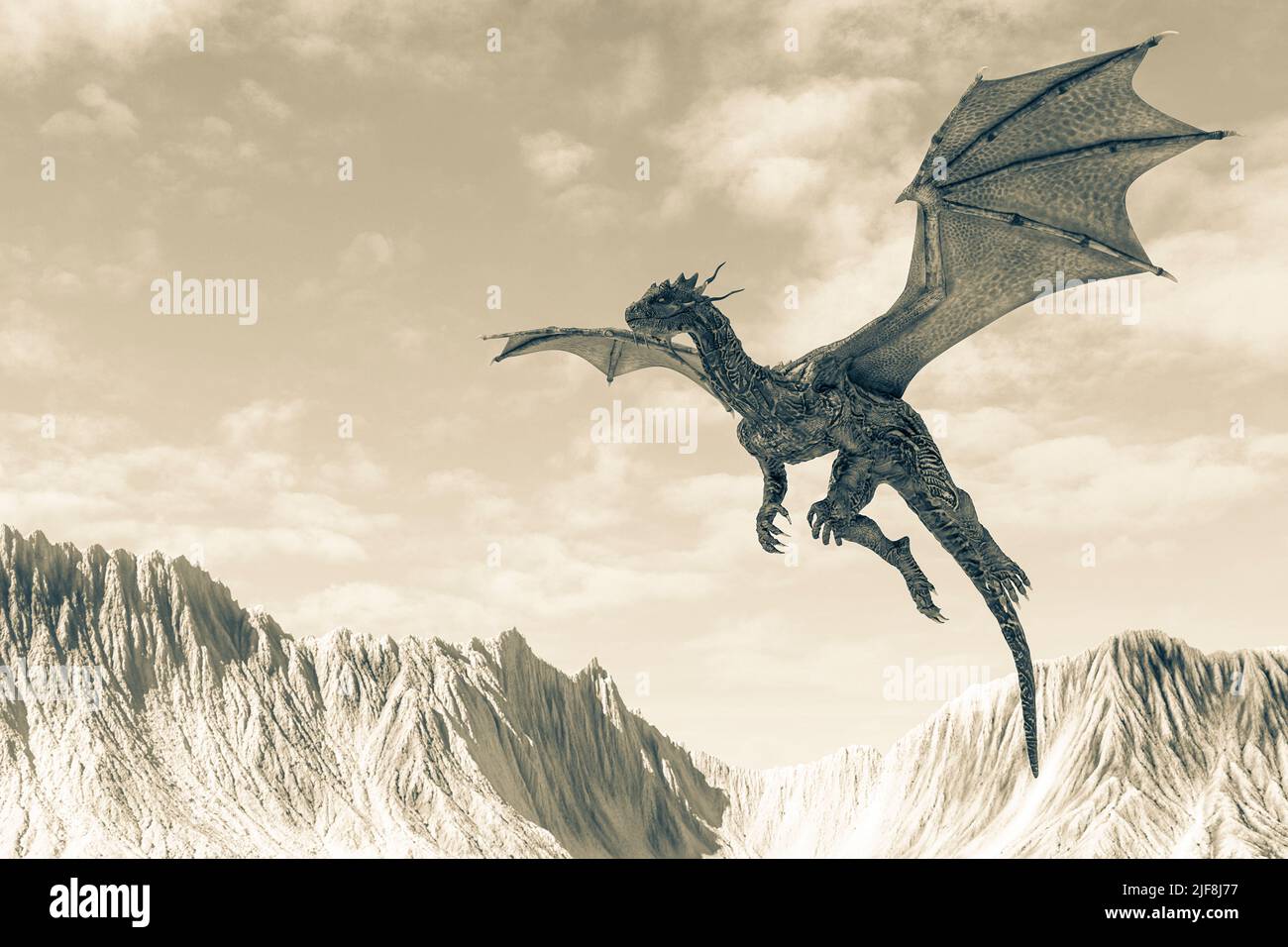 blue ice dragon floating and landing on frozen land, 3d illustration ...