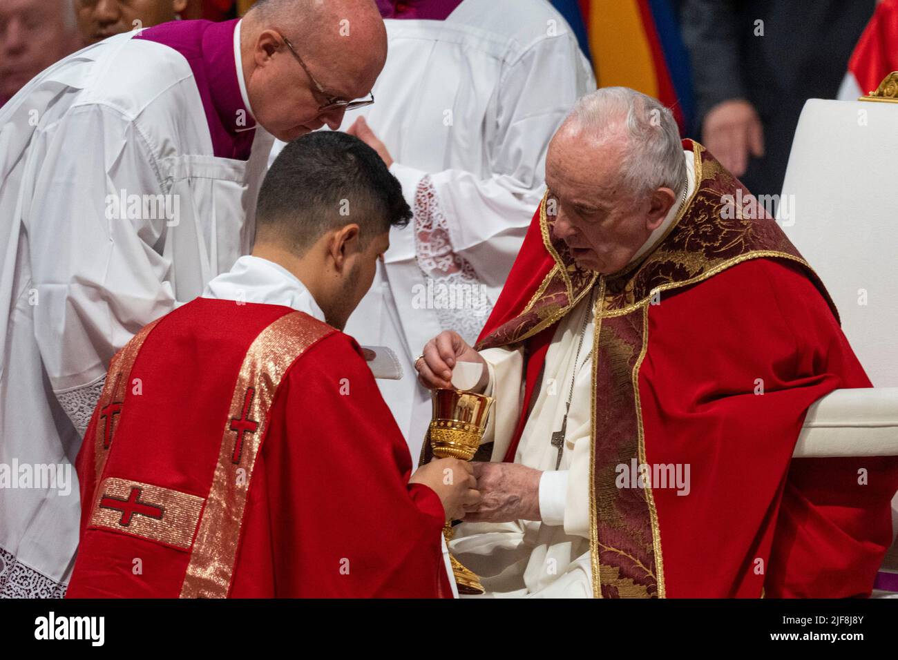 Pope Francis receives holy communion during the Mass as he leads the ...