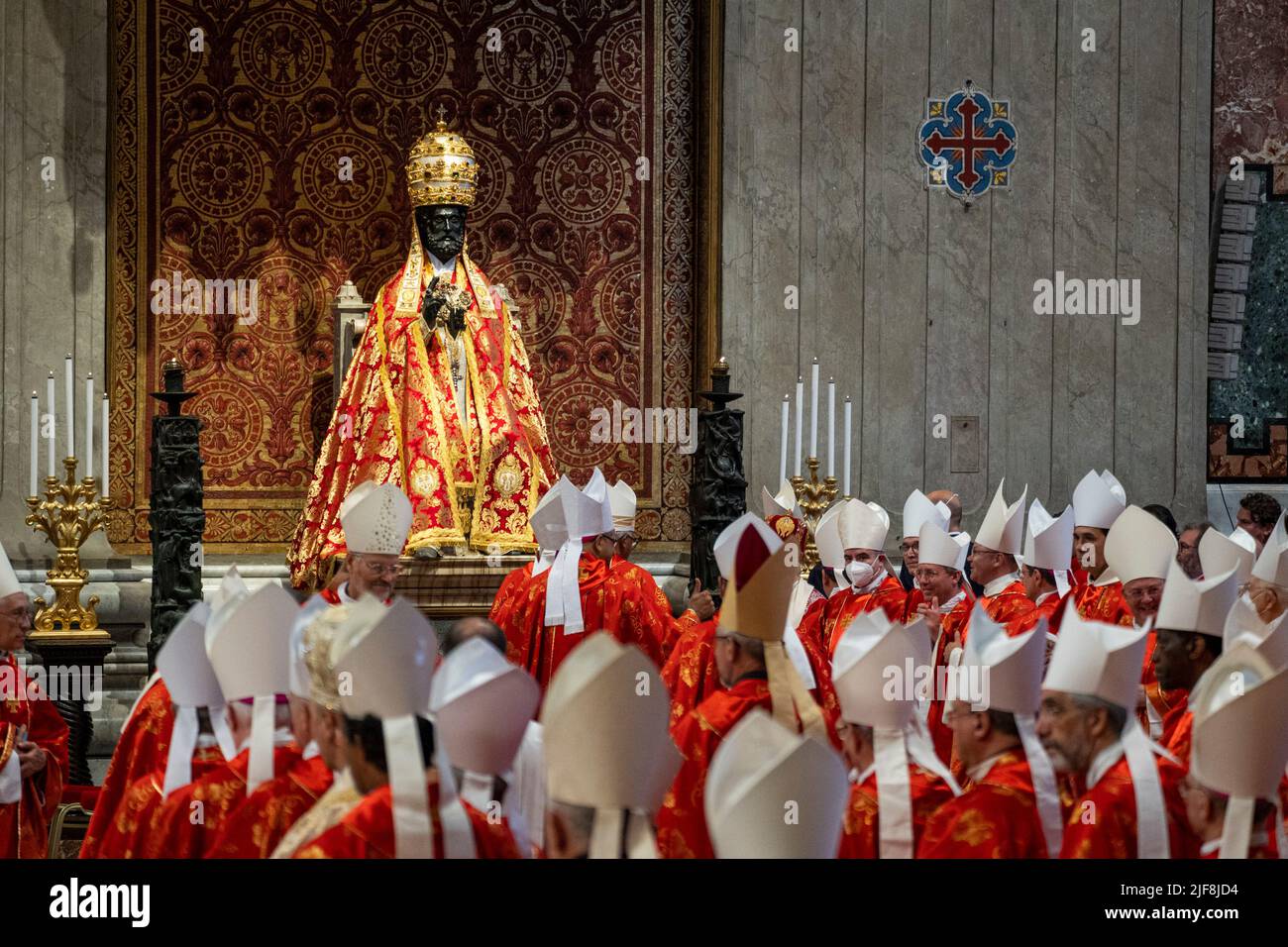 Statue of St. Peter inside of St. Peter's Basilica as Pope Francis ...