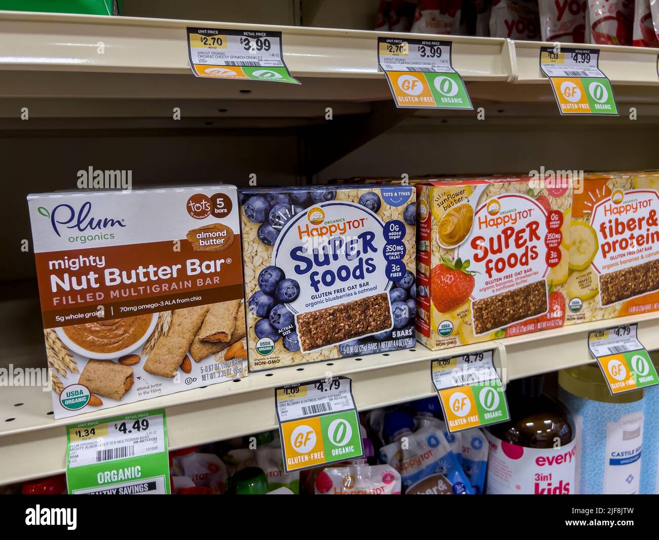 Seattle, WA USA - circa June 2022: Close up view of baby snacks inside ...