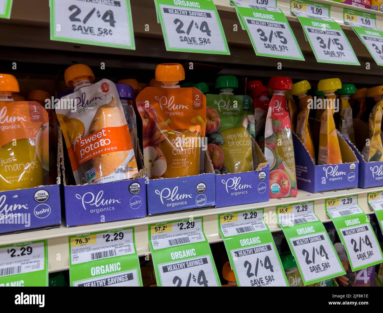 Seattle, WA USA - circa June 2022: Close up view of Plum brand baby ...