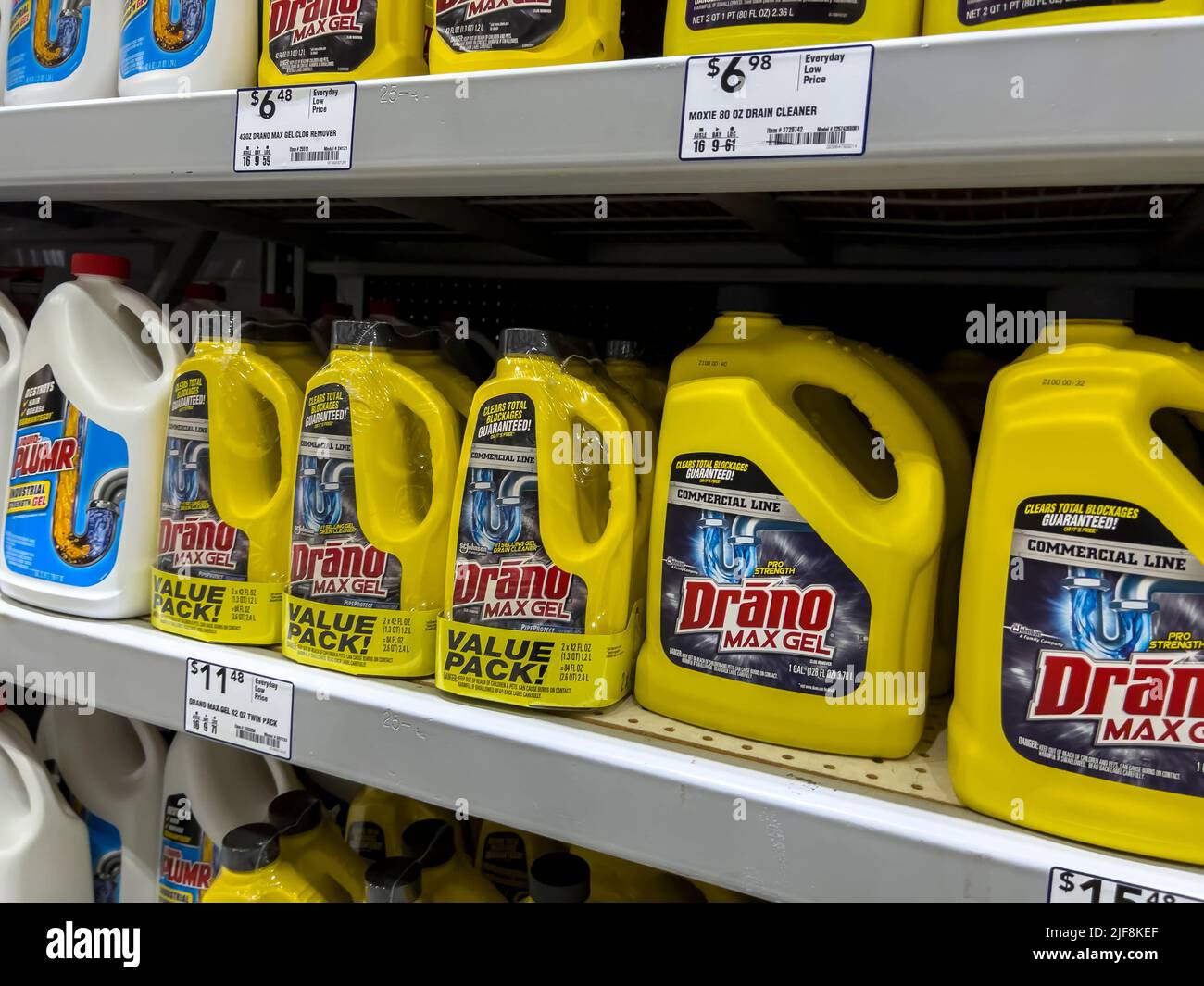 Mill Creek, WA USA - circa June 2022: Angled view of Draino products ...