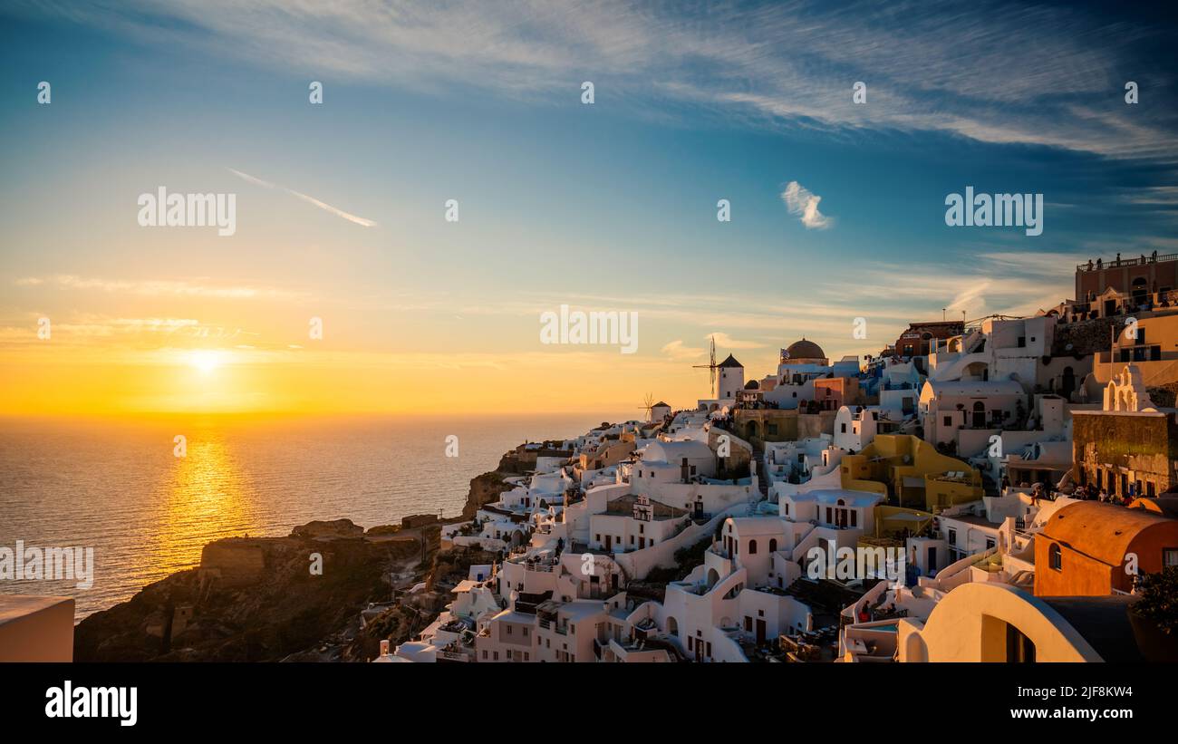 Most Famous Sunset on Wolrd, at Oia Santorini island, Greece Stock ...