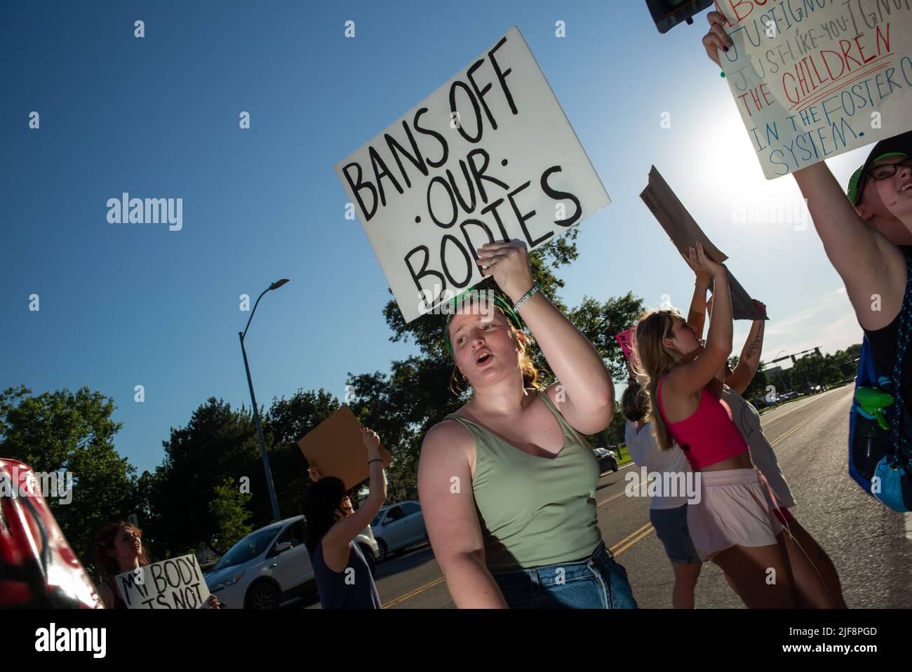 Topeka, Kansas, USA. 29th June, 2022. Pro-choice activists protest at ...