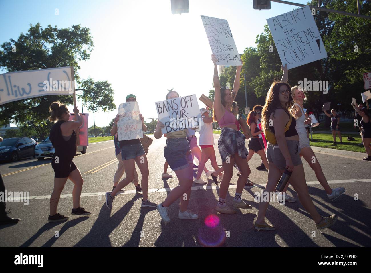 Topeka, Kansas, USA. 29th June, 2022. Pro-choice activists protest at ...