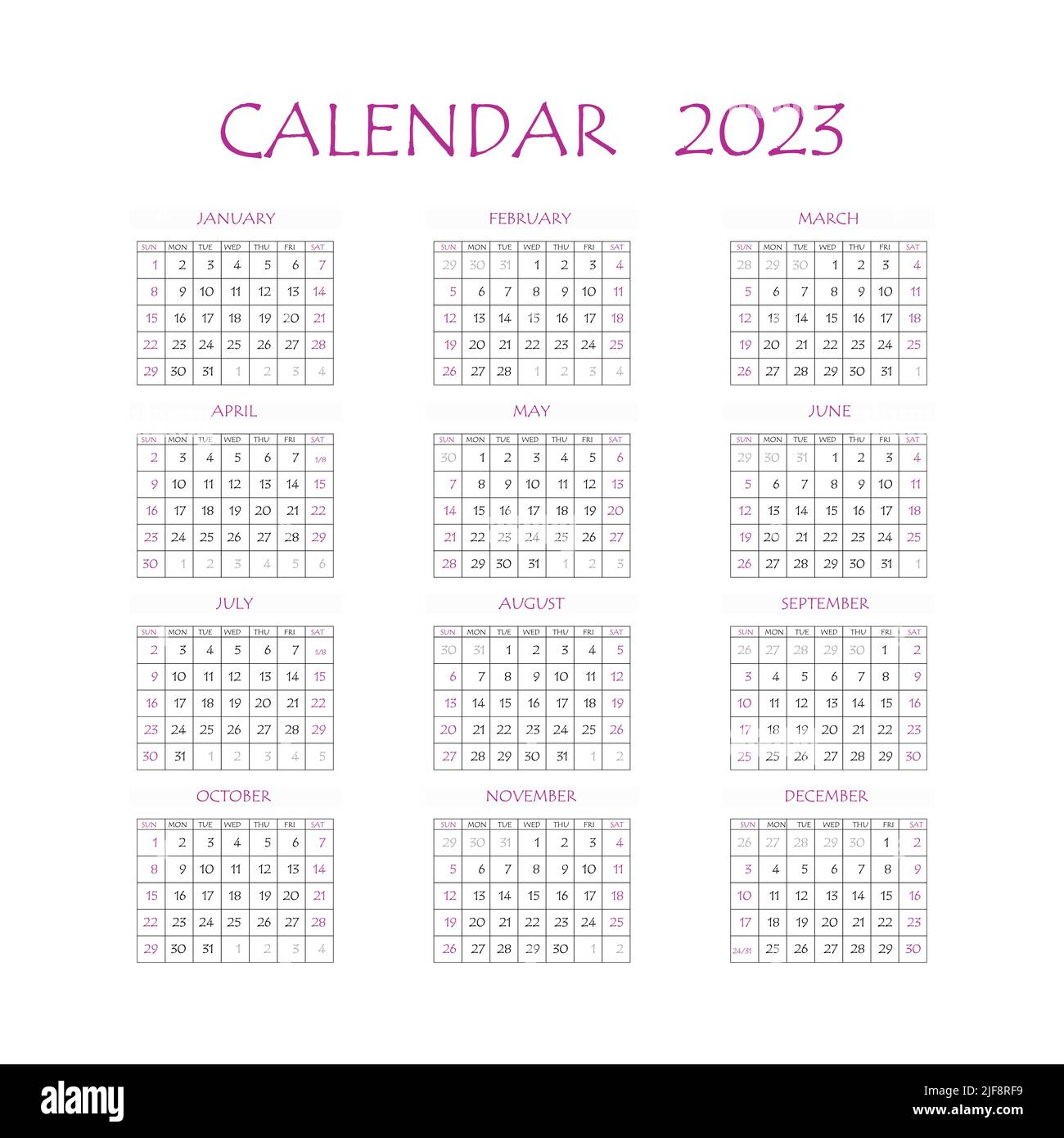 2023 calendar planner. Corporate week. Template layout, 12 months ...