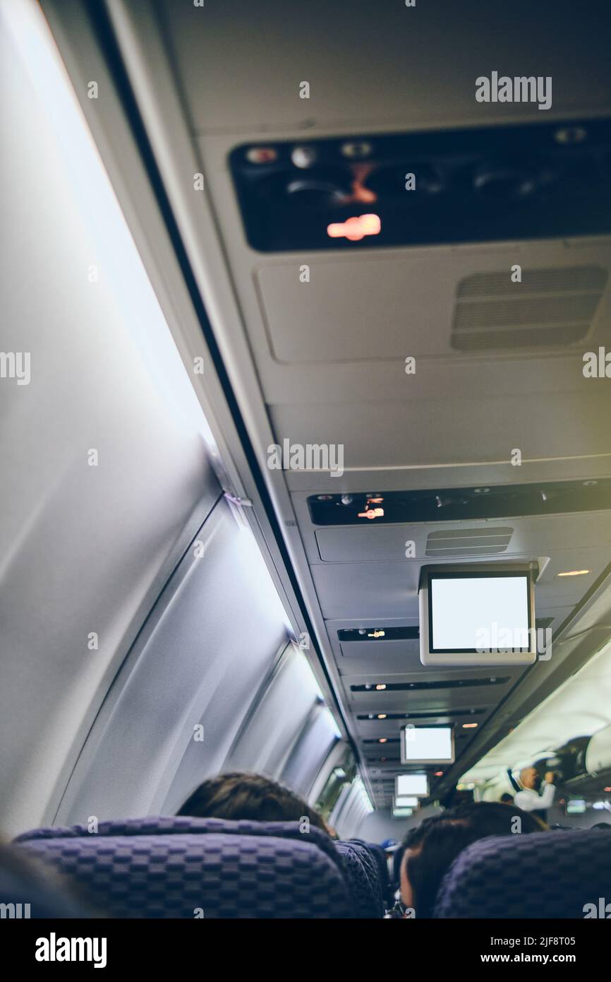 Crop image of airplane screen device for entertainment to serve ...