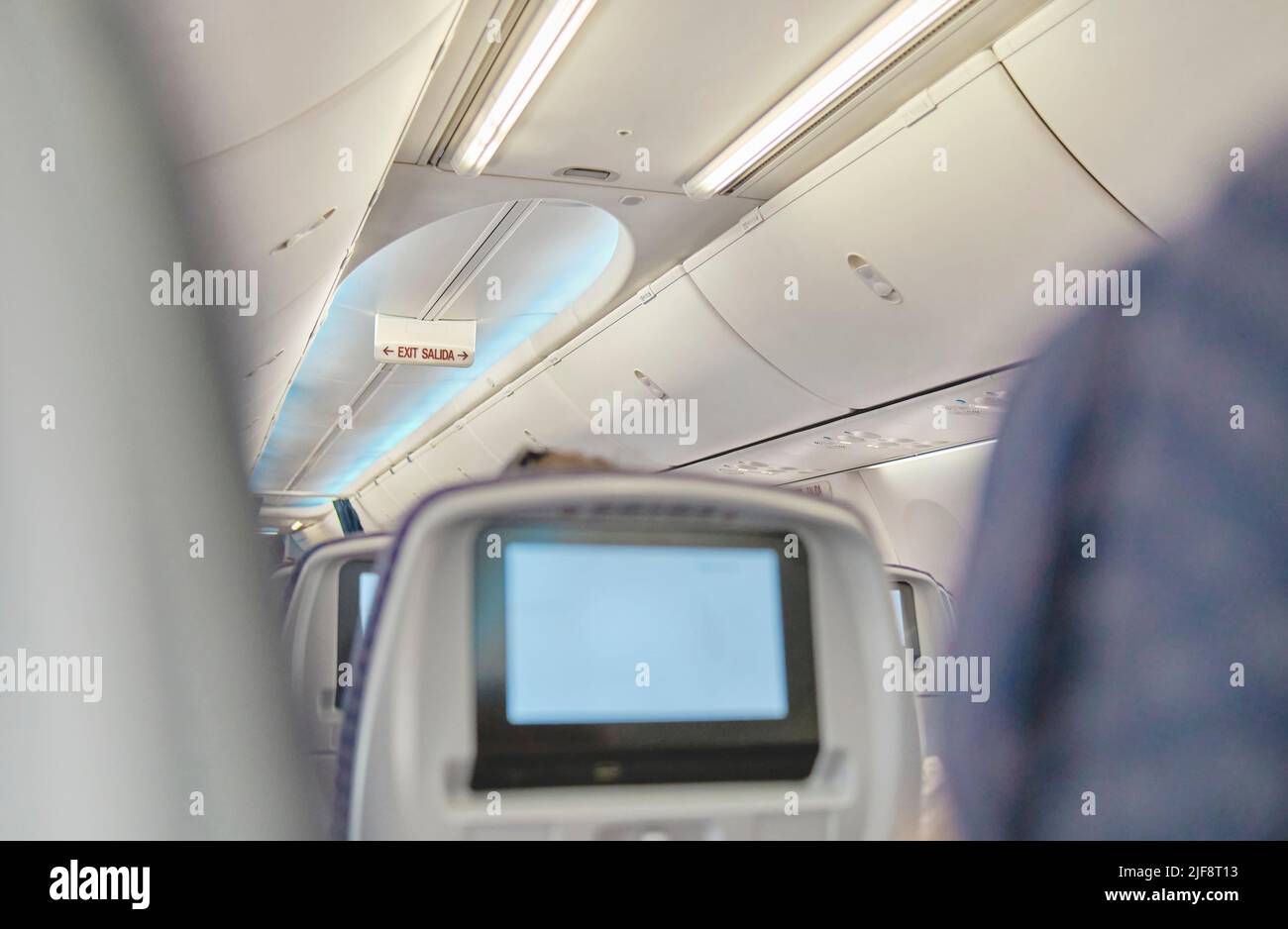 Crop image of airplane screen device for entertainment to serve ...