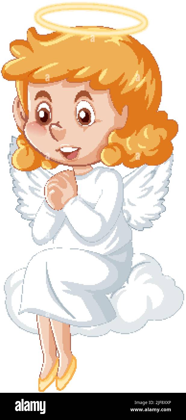 Cute angel cartoon character in white dress on white background ...