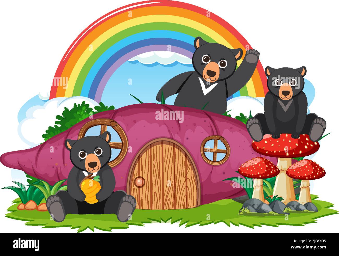Black bear group with taro house illustration Stock Vector Image & Art ...