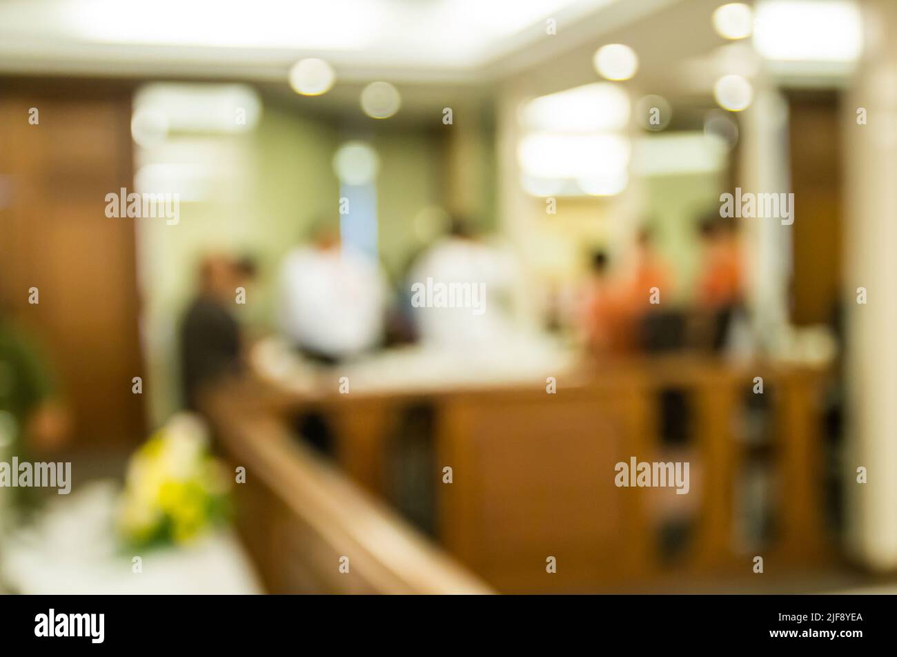 Blur image of hotel reception with bokeh on day time for background and ...