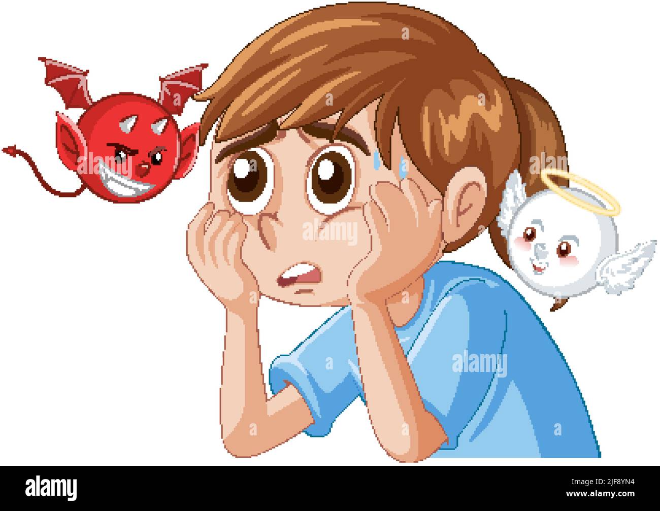 Cartoon character with devil and angel fighting in thought illustration ...