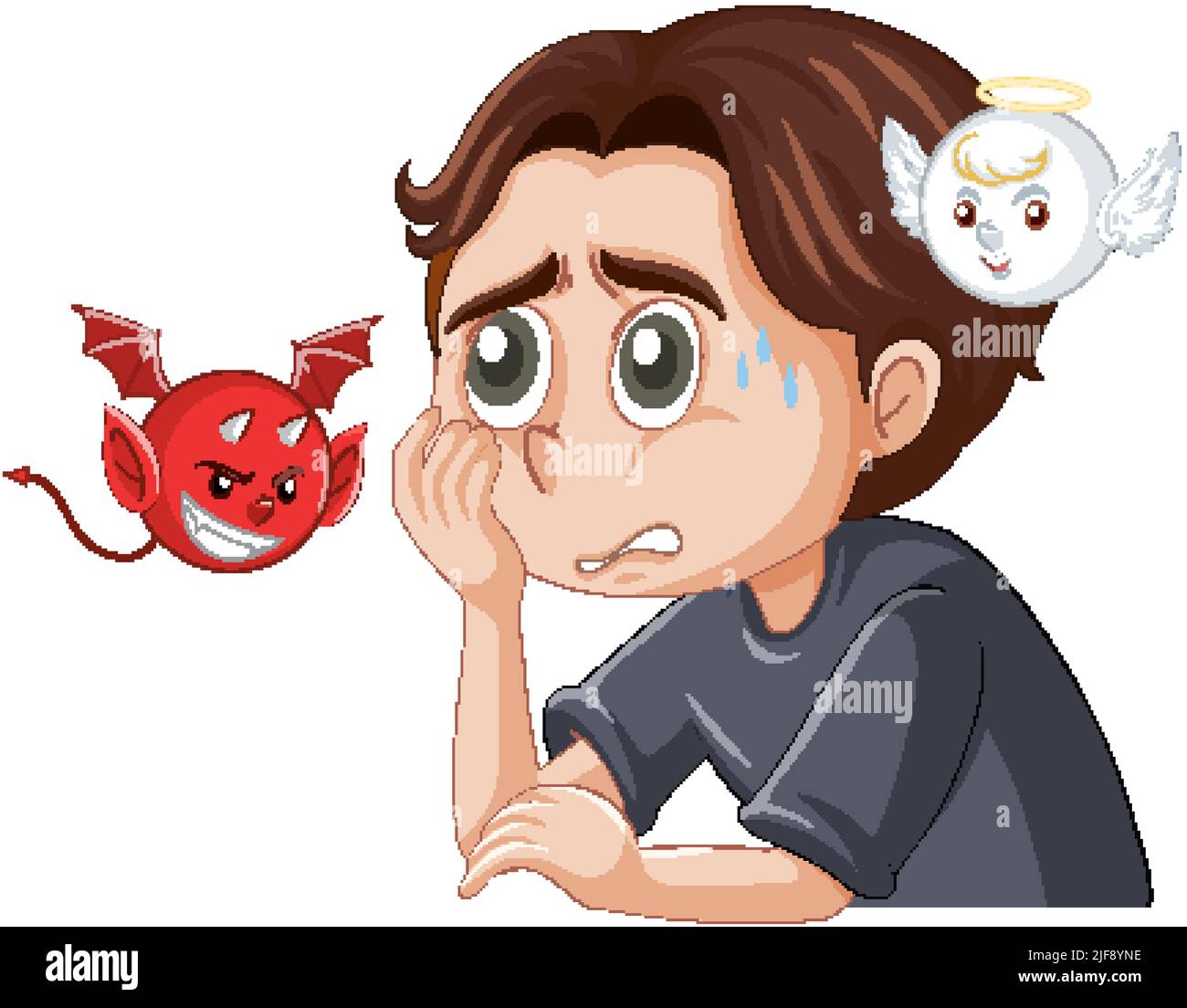 Cartoon character with devil and angel fighting in thought illustration ...