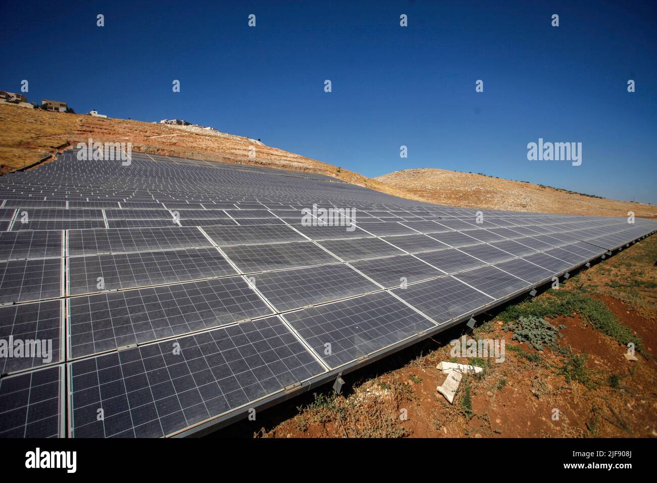 Jordan Valley, Palestine. 30th June, 2022. A view of solar energy cells ...