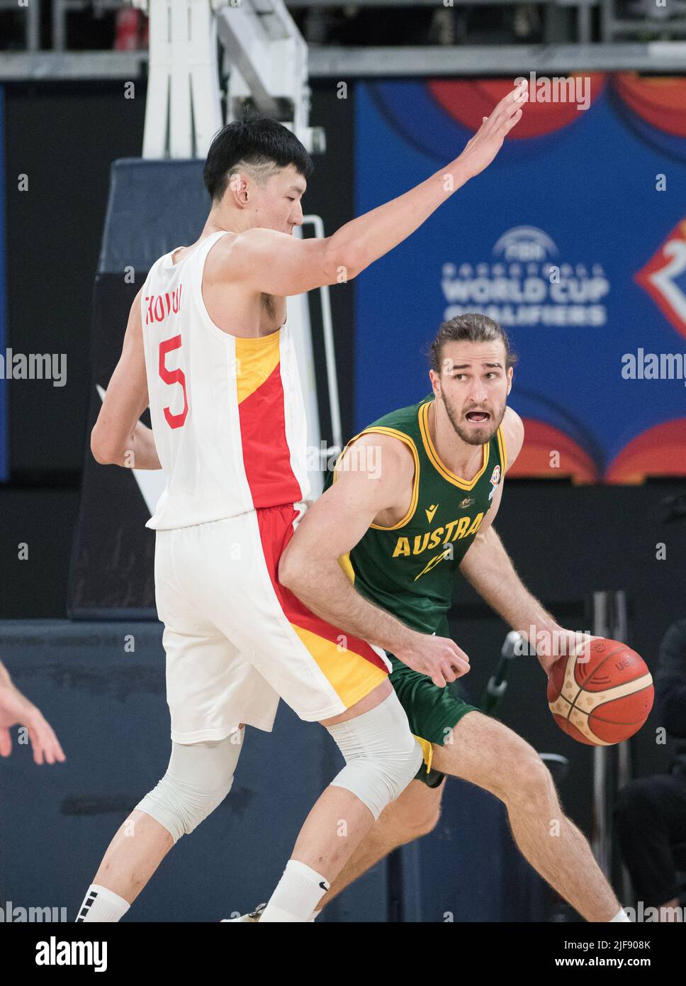 Melbourne, Australia. 30th June, 2022. Qi Zhou (L) of China Basketball ...