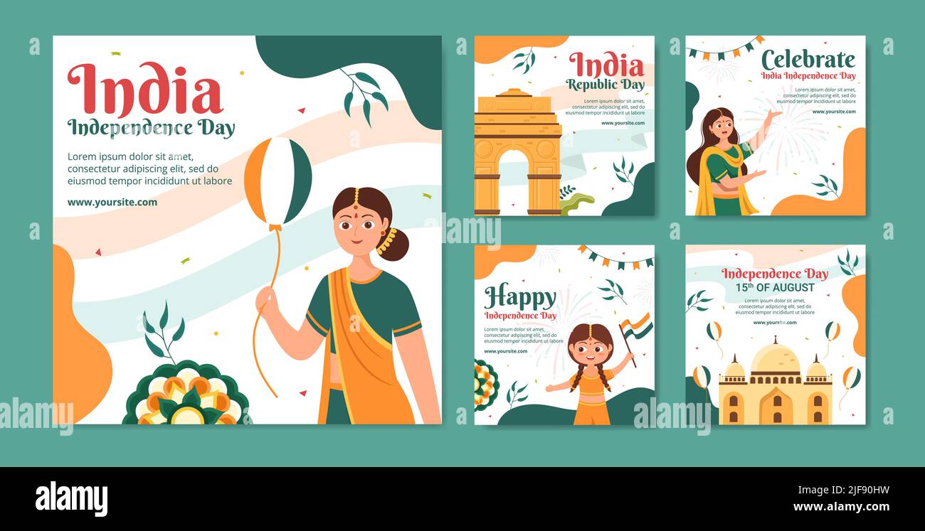 Indian Independence Day Social Media Post Template Flat Cartoon ...