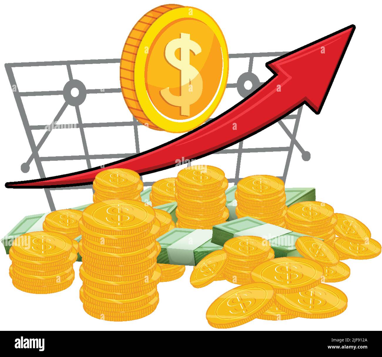 Arrow going up with pile of money illustration Stock Vector Image & Art ...