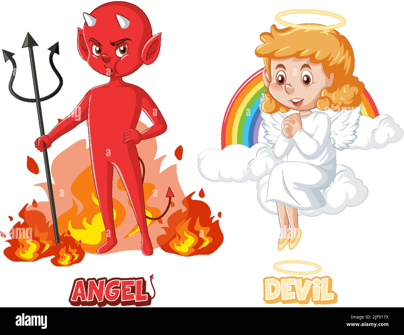 Devil and angel cartoon character on white background illustration ...