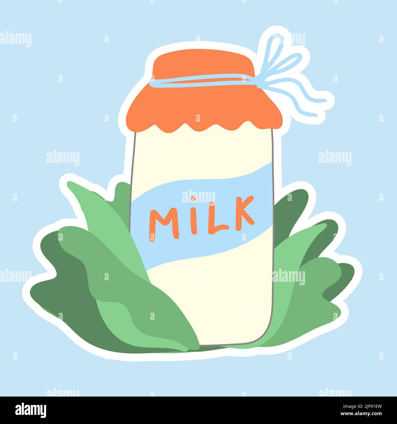 Bank of milk in the grass. sticker. Milk day. Flat illustration. Vector ...