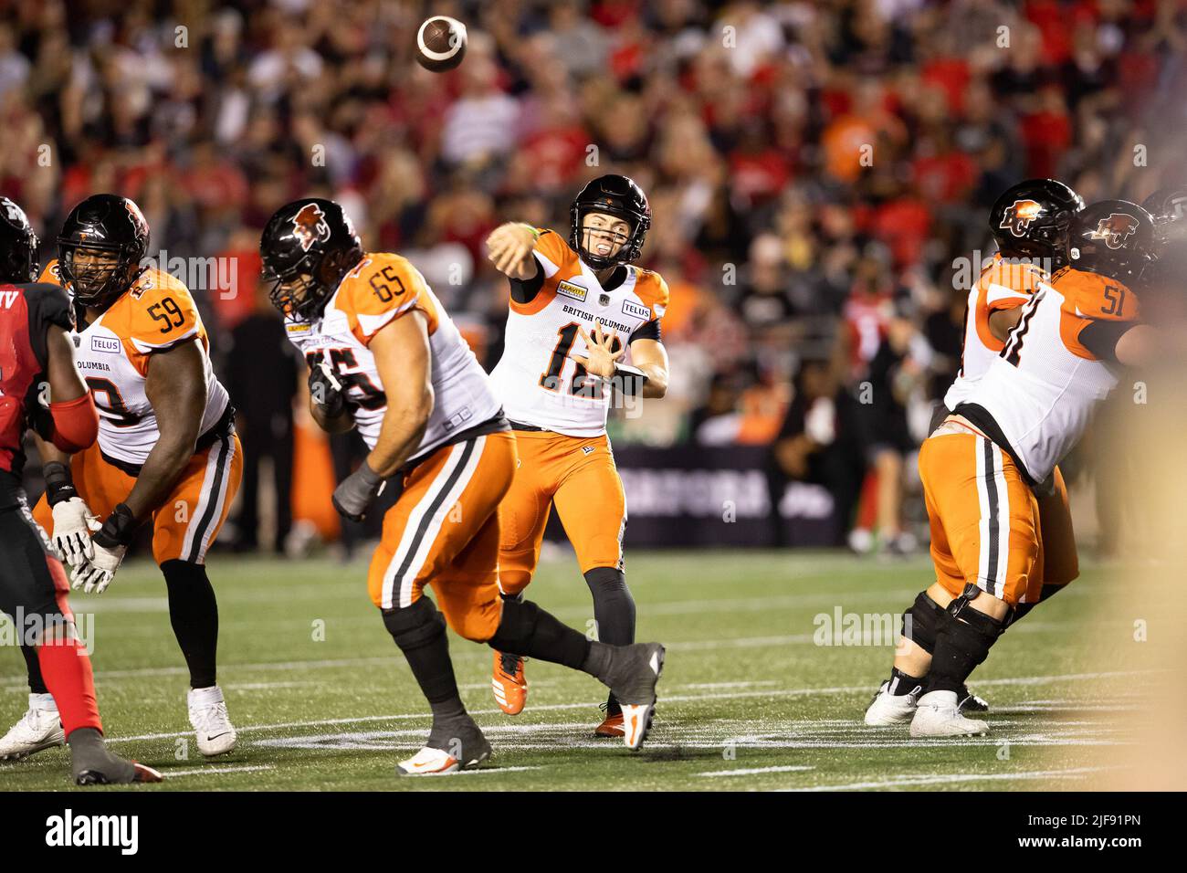 Ottawa, Canada. 30th June, 2022. BC Lions quarterback Nathan Rourke (12 ...