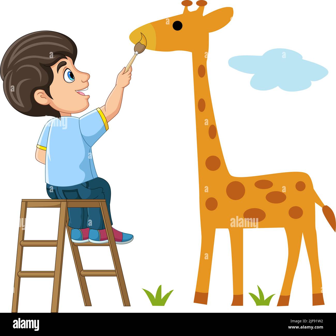 Cute little boy drawing giraffe on the wall Stock Vector Image & Art ...
