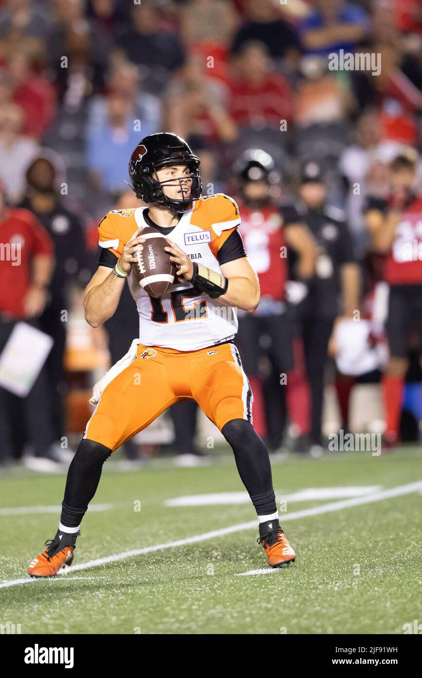 June 30, 2022: BC Lions quarterback Nathan Rourke (12) sets up to pass ...