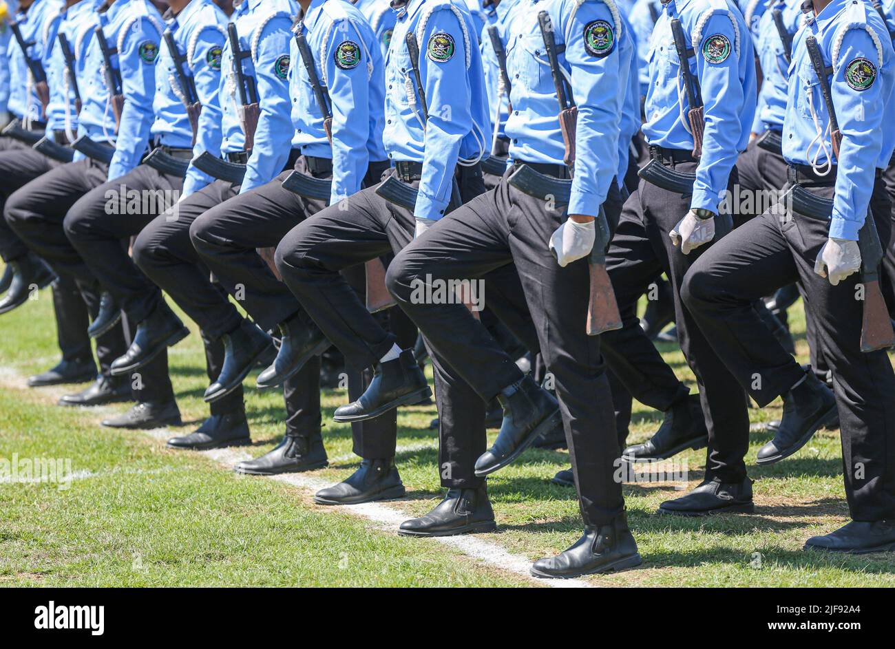 Palestinian Police officers take part during a graduation ceremony. The ...
