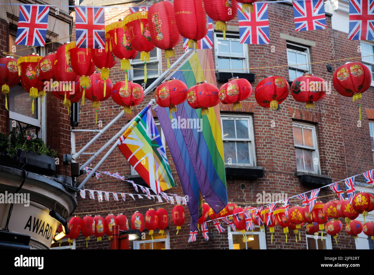 Pride flags in China Town London Stock Photo - Alamy