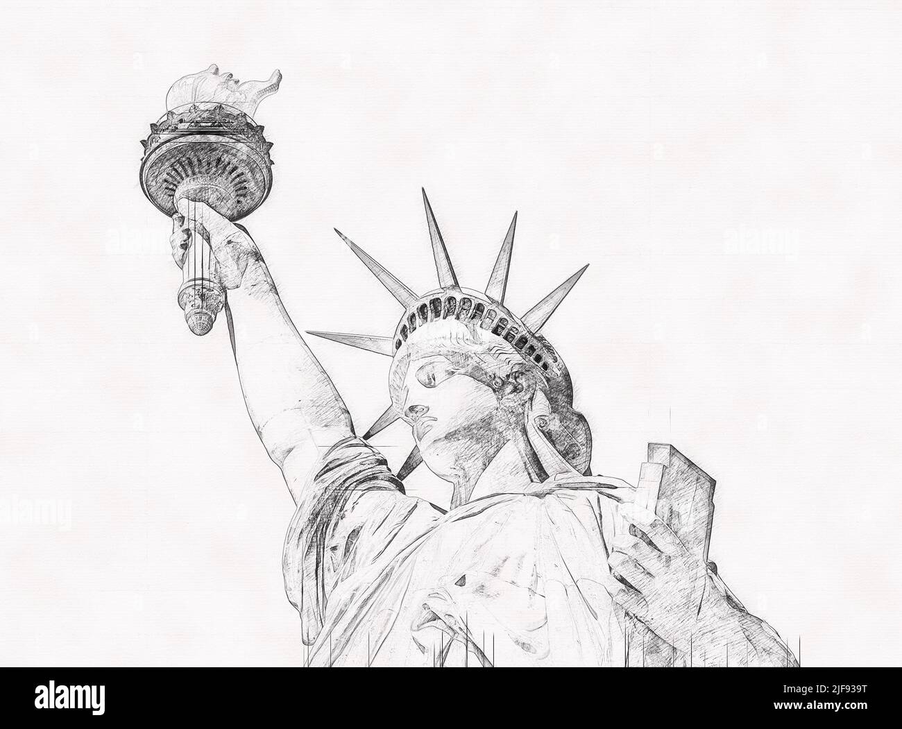 Statue of Liberty, Hand drawn style pencil sketch Stock Photo - Alamy