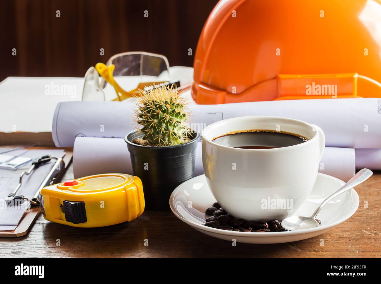 Coffee break at the architect's desktop. business concept Stock Photo ...