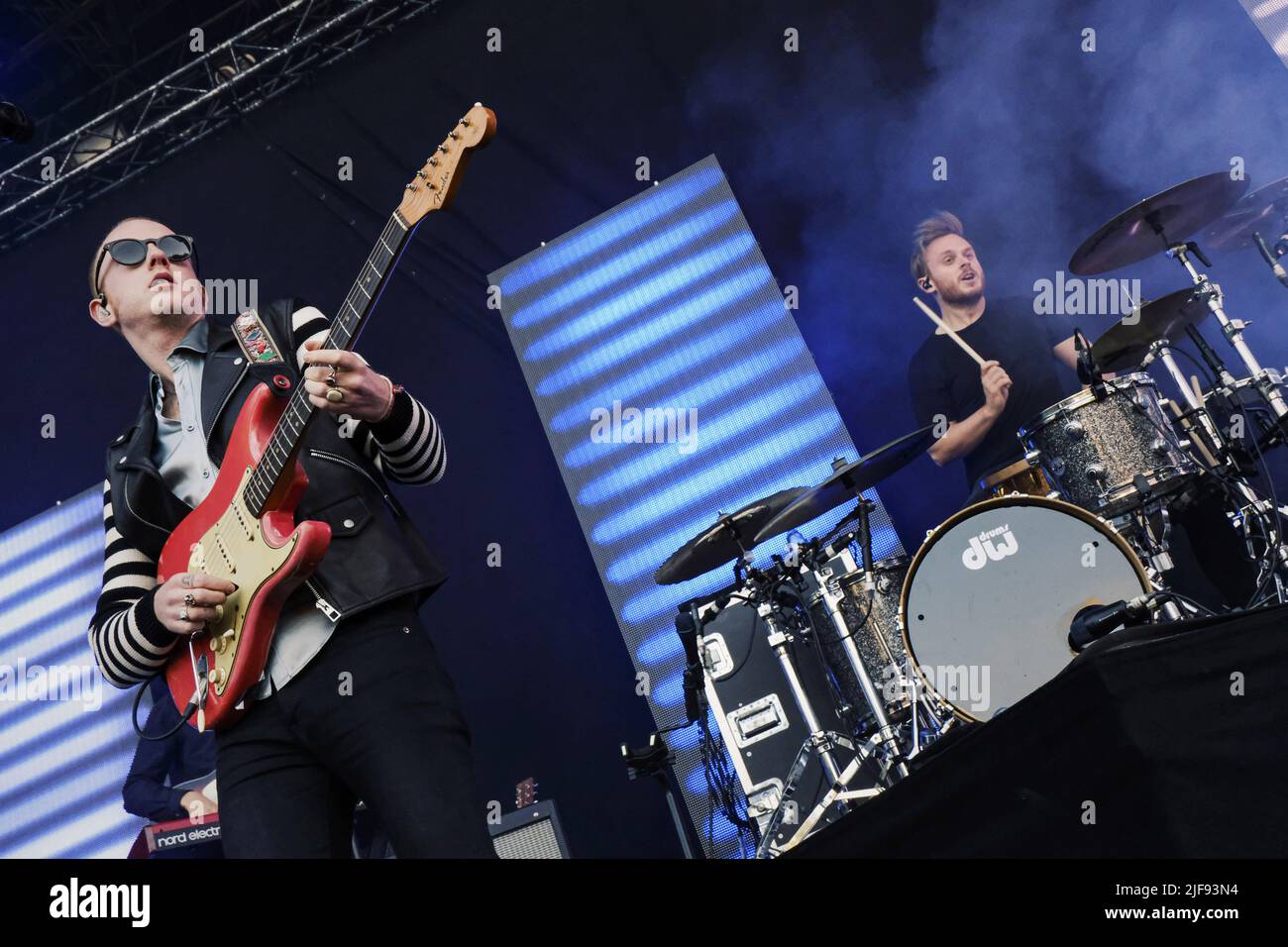 Alex Trimble (L) and Ben Thompson (R) of Two Door Cinema Club perform ...