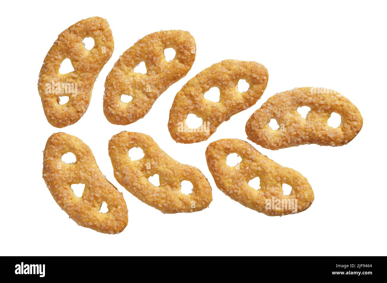 French pretzels with sugar isolated on white background, top view Stock ...