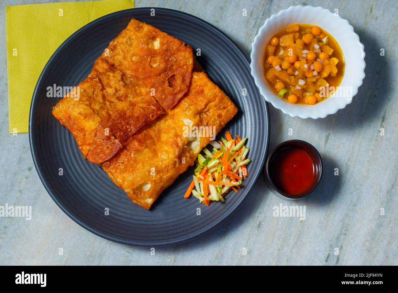 selective focus of delicious Indian food Mughlai Paratha is ready to ...