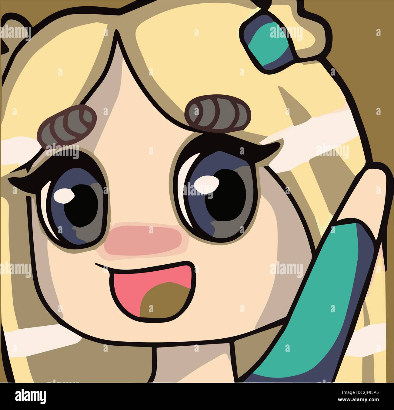 Anime girl blonde streamer greets her subscribers and raised her hand ...