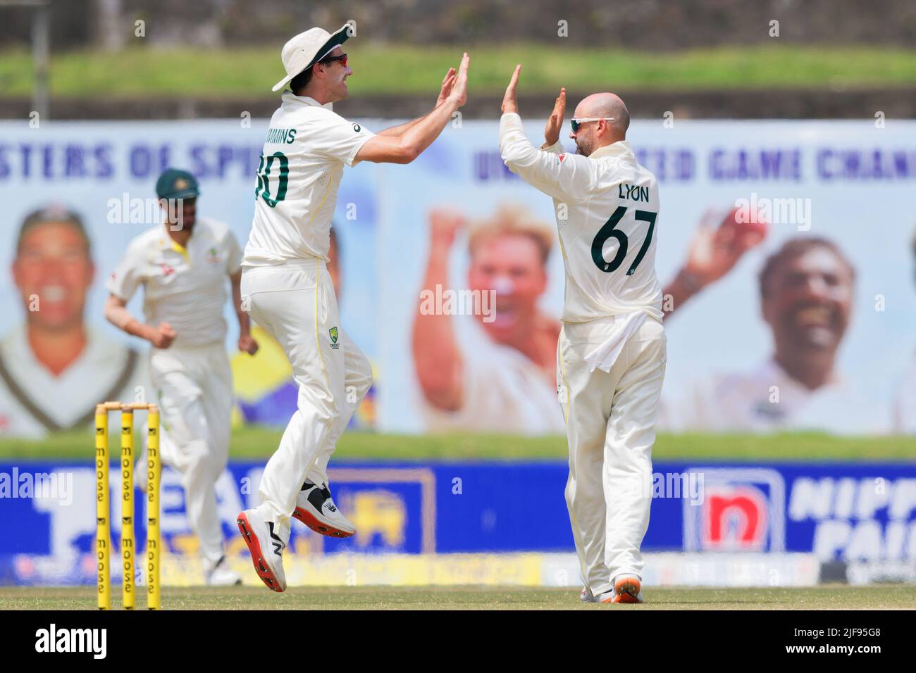 Galle, Sri Lanka. 1st July 2022. Australia's Nathan Lyon celebrates ...