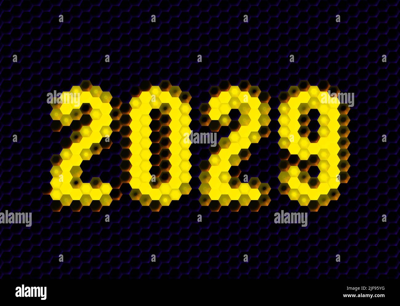 Sign of the 2029 year with hex pixel grid. New Years number or digits ...
