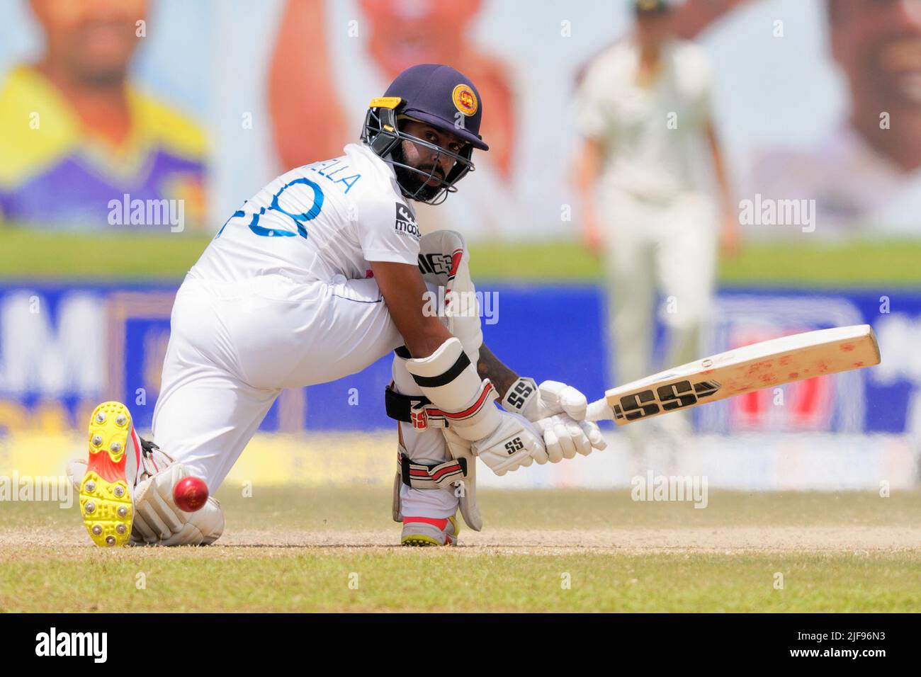 Galle, Sri Lanka. 1st July 2022. Sri Lanka's Niroshan Dickwella plays a ...