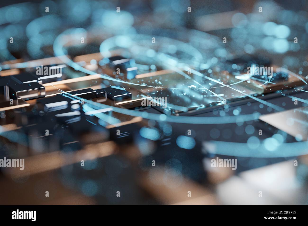 Abstract technology 3D background. Golden and silver tech hardware and ...