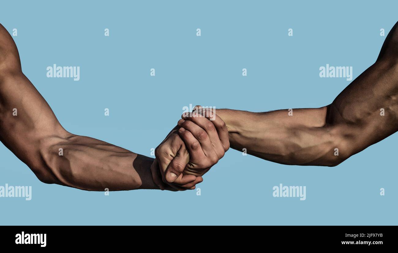 Helping hand, support. Close up help hand. Two hands, helping arm of a ...