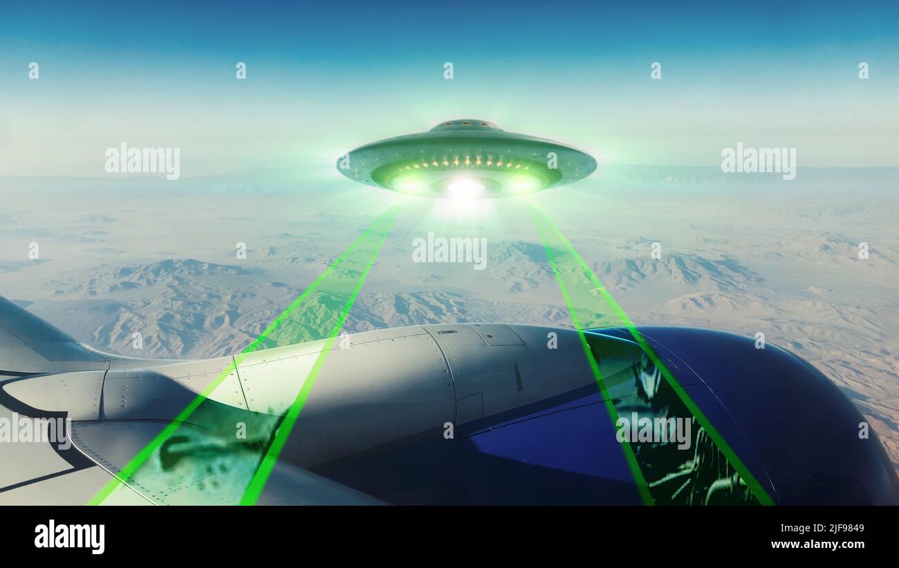 UFO Scans Airplane Engine in flight Stock Photo - Alamy