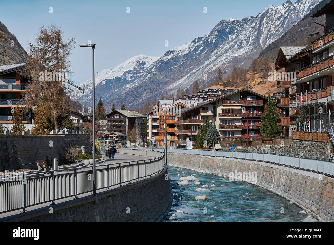 A landscape around the city center of Zermatt, a mountain resort city ...