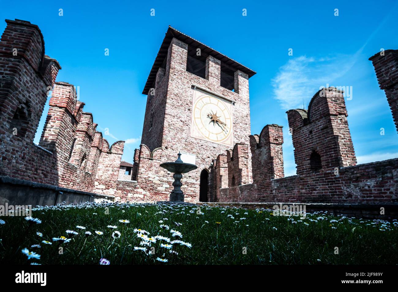 View of a watch tower in medieval Castle Vecchio, Verona, Italy Stock ...
