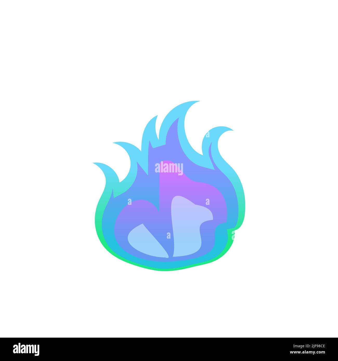 Bright cartoon gas fire flame, cold flaming element on white Stock ...