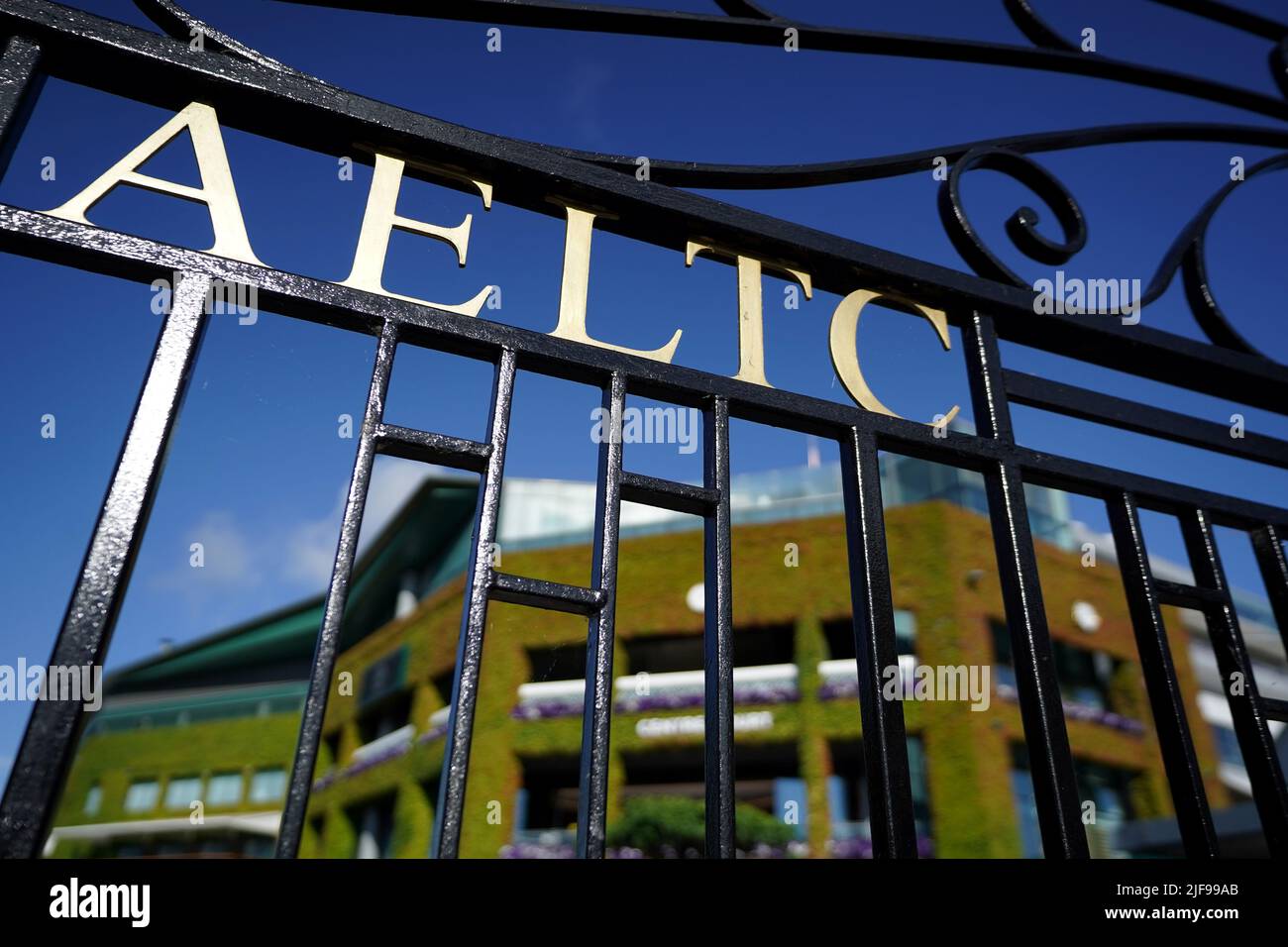 A general view of AELTC gates during day five of the 2022 Wimbledon ...
