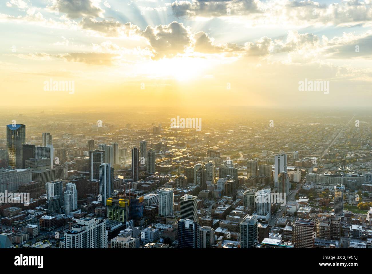 An aerial view of Chicago at sunset, Illinois, USA Stock Photo - Alamy